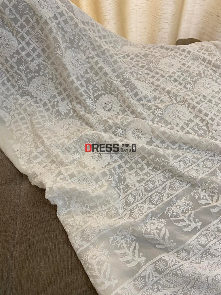Ivory Fine Chikankari Front Back Embroidered Suit – Dress365days
