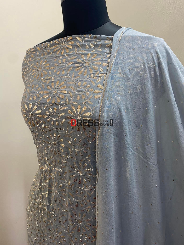 Grey Pure Georgette Mukaish Suit – Dress365days