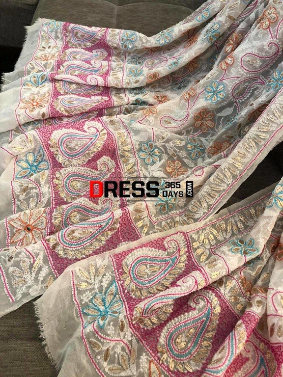 Hand Embroidered Multicolour Chikankari Gota Patti Dupatta – Dress365days