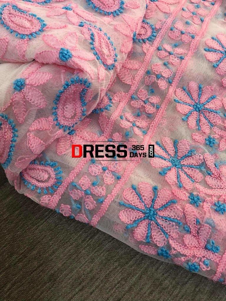 Hand Embroidered Net Lucknowi Chikankari Suit – Dress365days