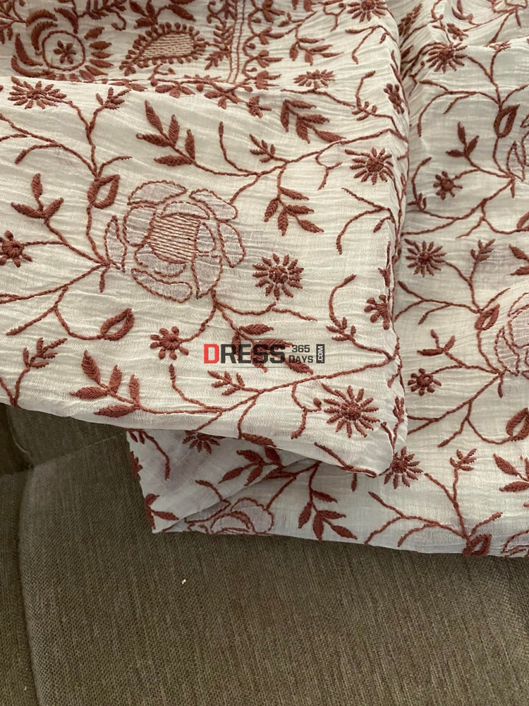 Ivory & Brown Mul Chanderi Chikankari Suit – Dress365days