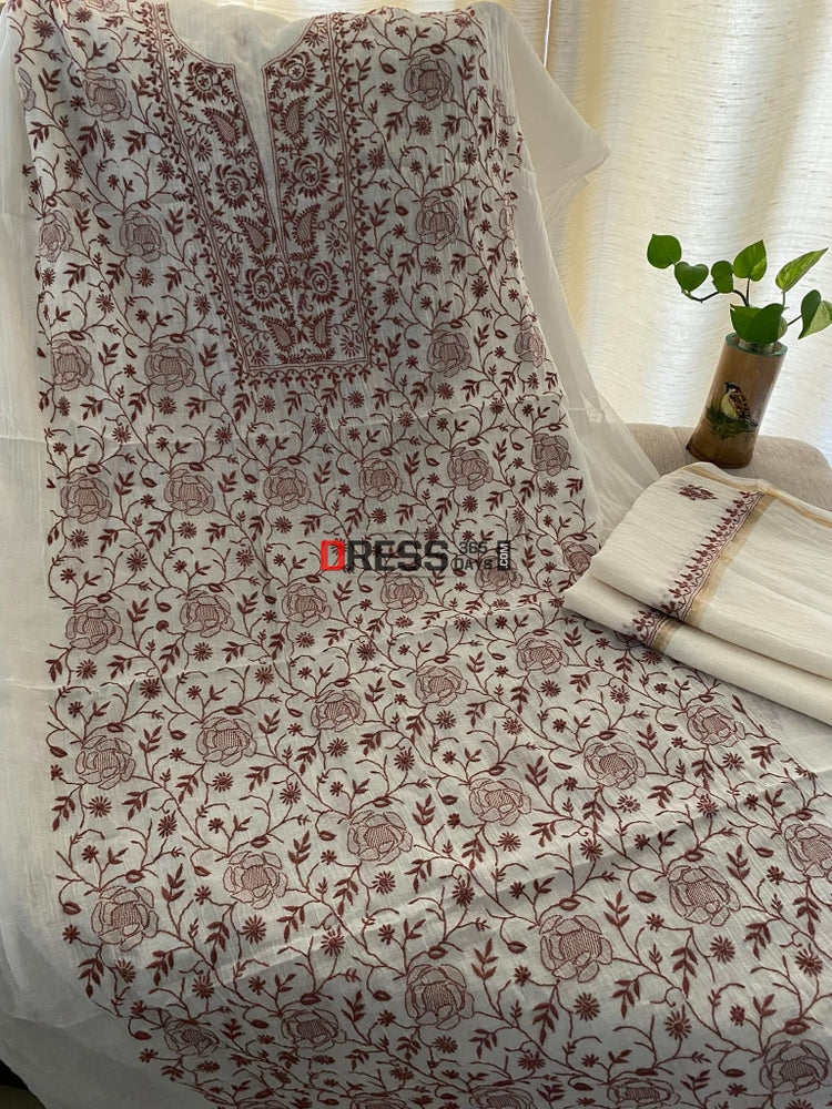 Ivory & Brown Mul Chanderi Chikankari Suit – Dress365days