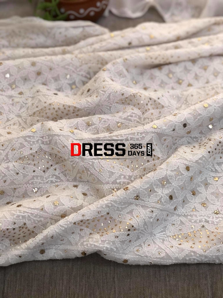 Ivory Front & Back Chikankari Kamdani Suit – Dress365days