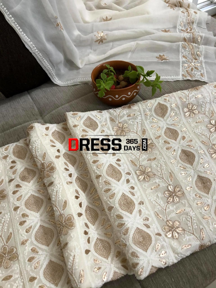 Ivory Gota Patti Lucknowi Chikankari Suit – Dress365days