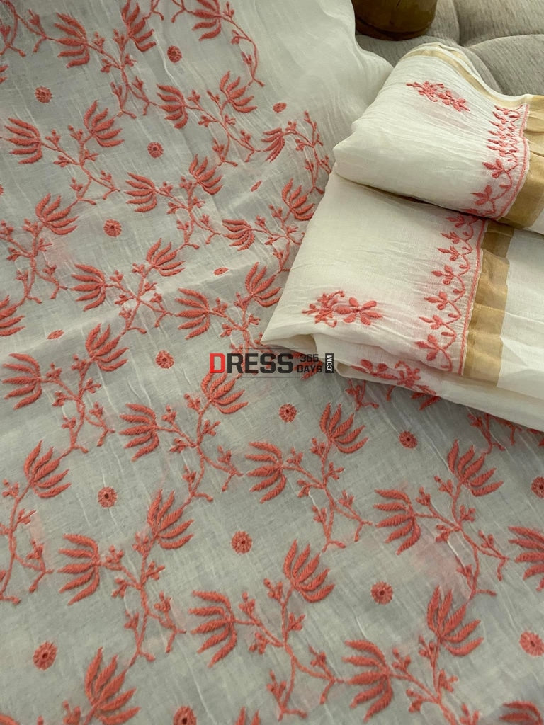 Ivory & Peach Mul Chanderi Chikankari Suit – Dress365days