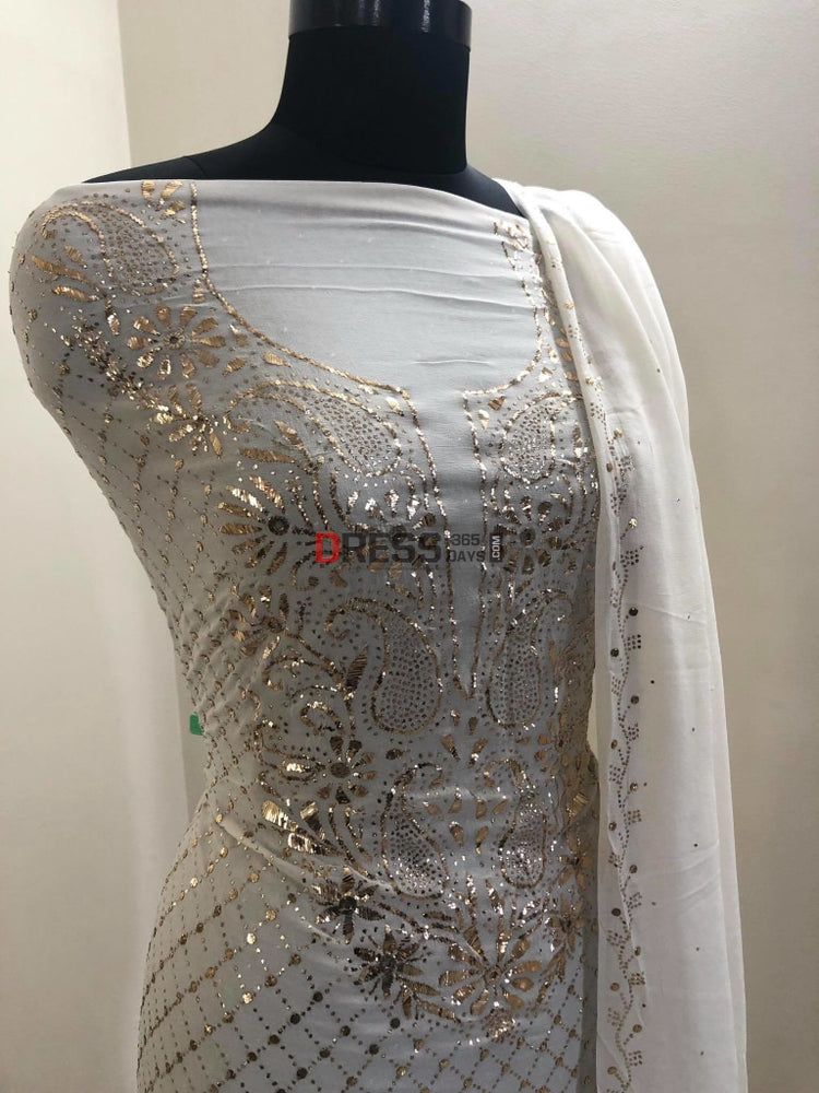 Ivory Pure Georgette Kamdani Suit – Dress365days