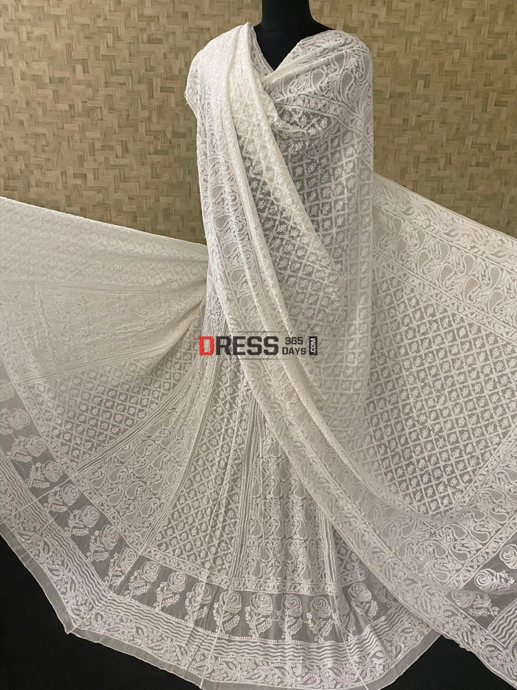Ivory White Hand Jaali Chikankari Lehenga Set – Dress365days