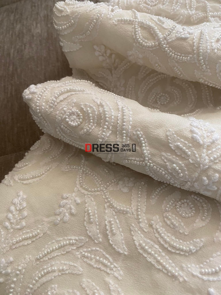 Ivory White Pearl Lucknowi Chikankari Work Suit – Dress365days