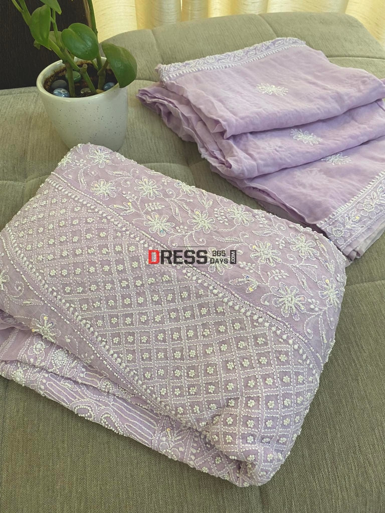 Lavender Lucknowi Chikankari Pearl Anarkali Suit – Dress365days