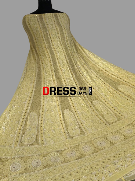 Lemon Yellow Mukaish Chikankari Anarkali Suit – Dress365days