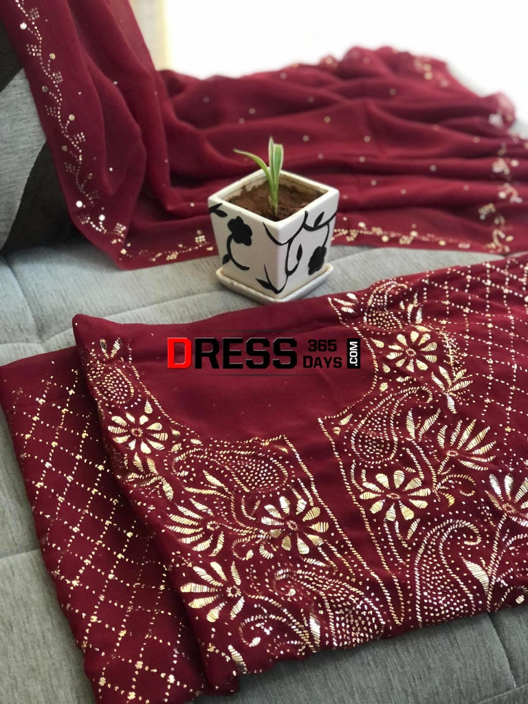 Maroon Pure Georgette Kamdani Suit – Dress365days