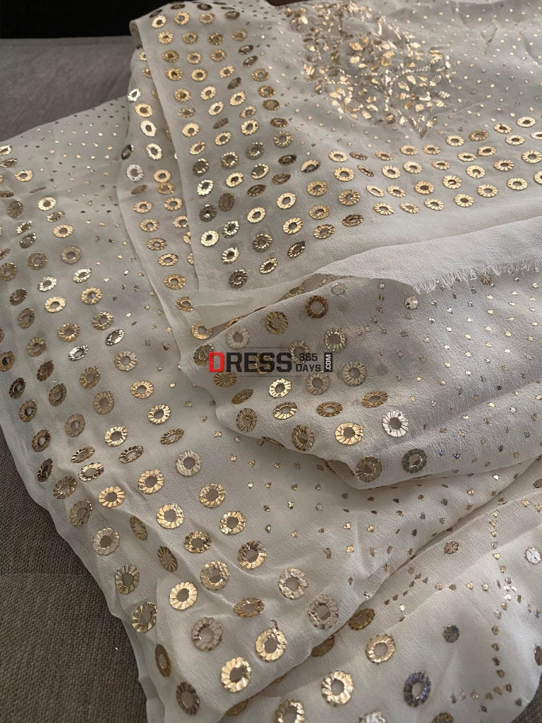 Masterpiece Ivory Kamdani Saree | Chikankari Saree | Mukaish Saree ...
