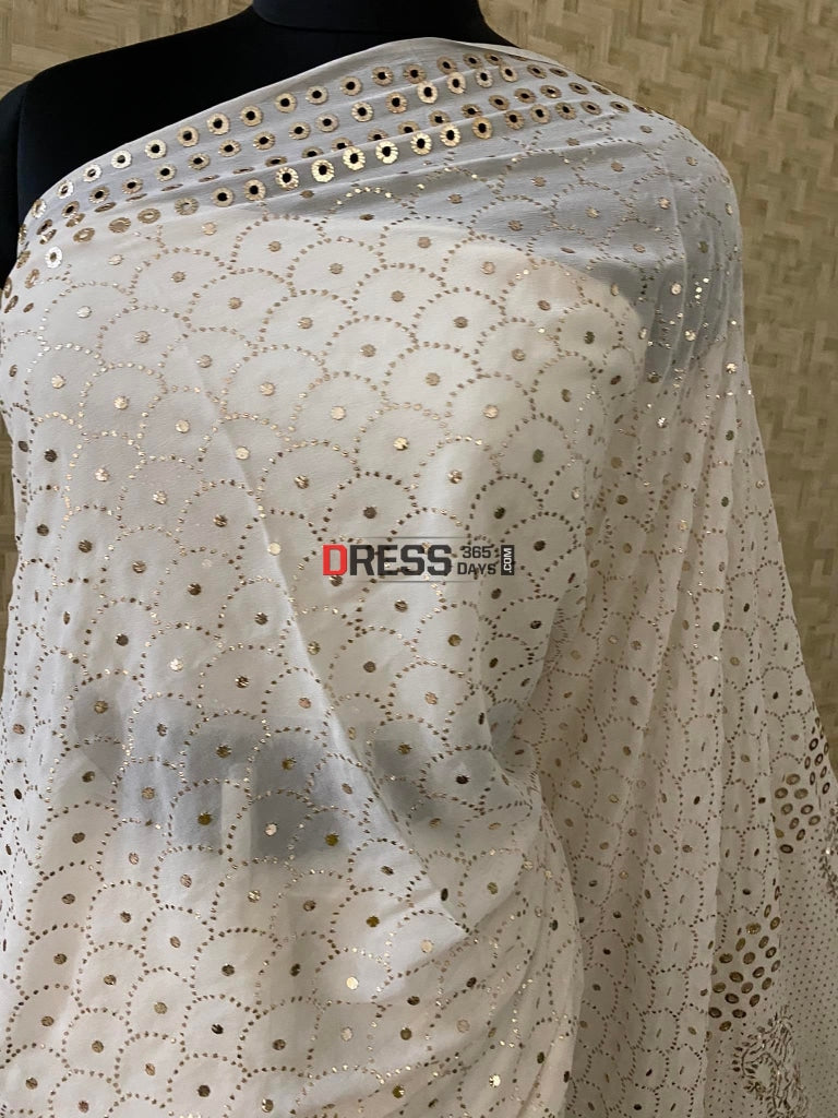 Masterpiece Ivory Kamdani Saree | Chikankari Saree | Mukaish Saree ...