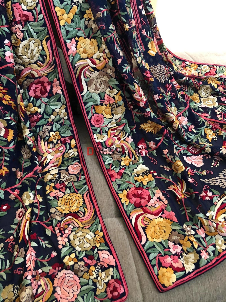 Pre Order Designer Masterpiece Parsi Gara Navy-Multicolour Dupatta ...