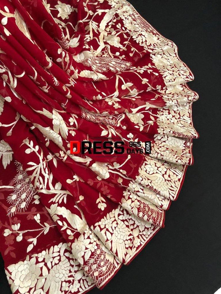 Ivory & Red Parsi Gara Saree – Dress365days