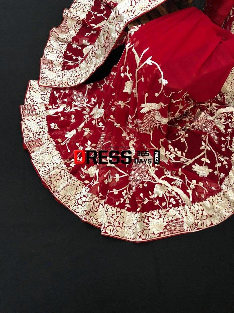 Ivory & Red Parsi Gara Saree – Dress365days
