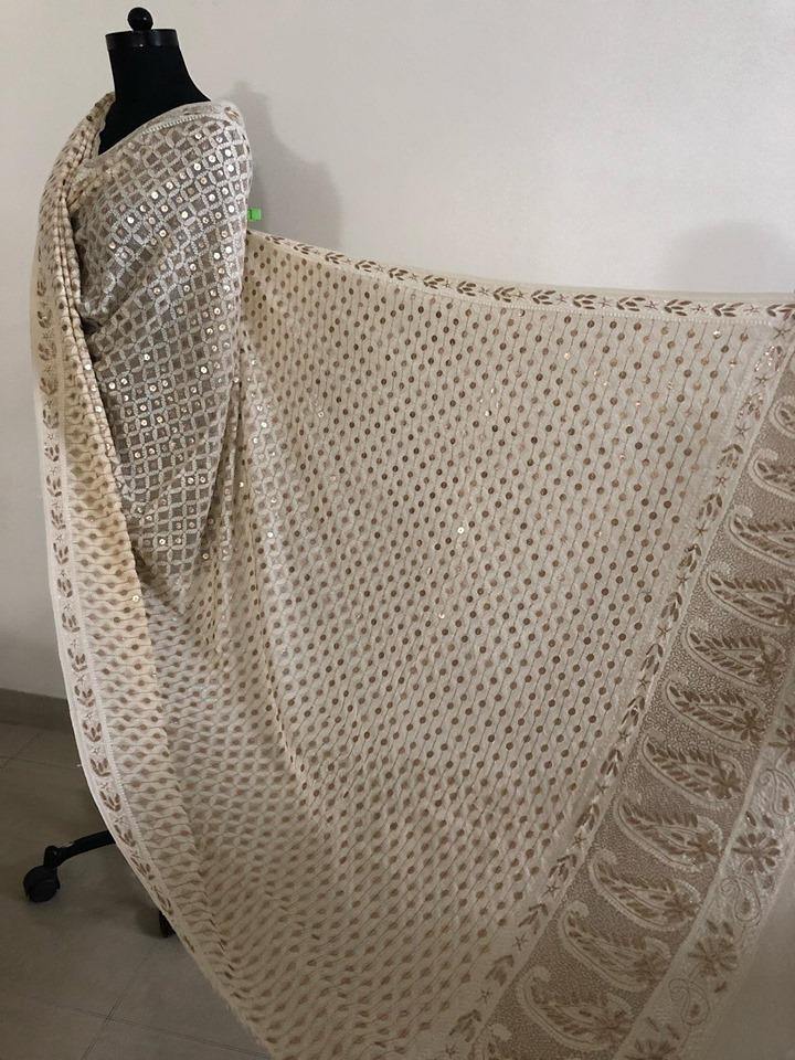 Beige Lucknowi Chikankari Dupatta with Heavy Gota Patti Work – Dress365days