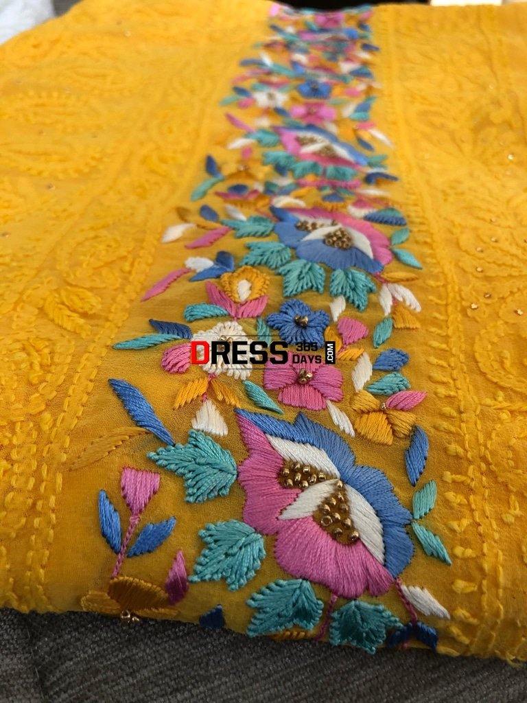 Yellow Parsi Gara Suit with Chikankari Embroidery – Dress365days
