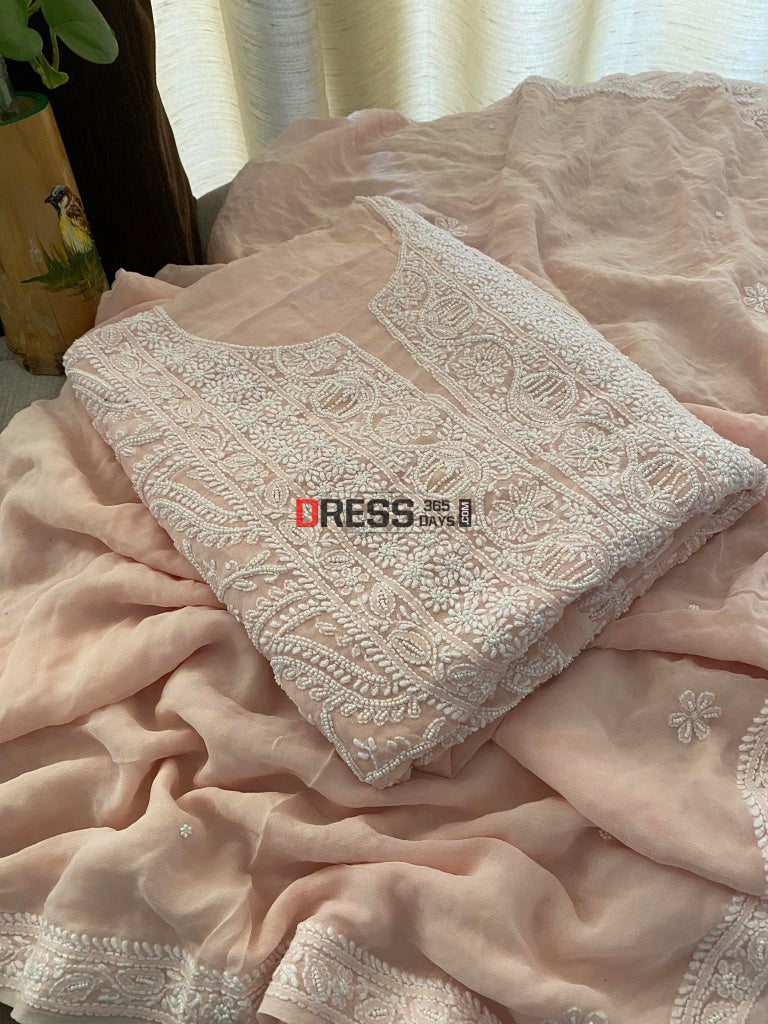Pastel Pink Pearl Chikankari Suit – Dress365days