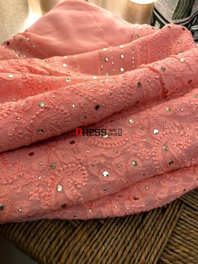 Peach Mukaish Chikankari Suit – Dress365days