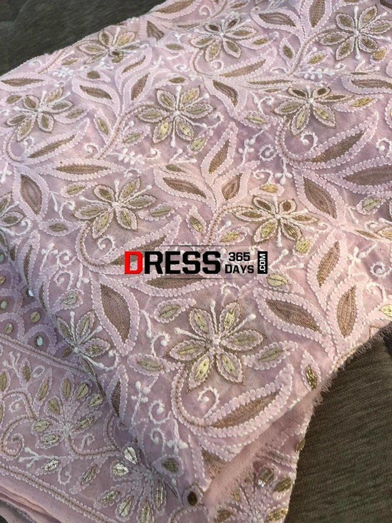 Pink Hand Embroidered Gota Patti Chikankari Dupatta – Dress365days