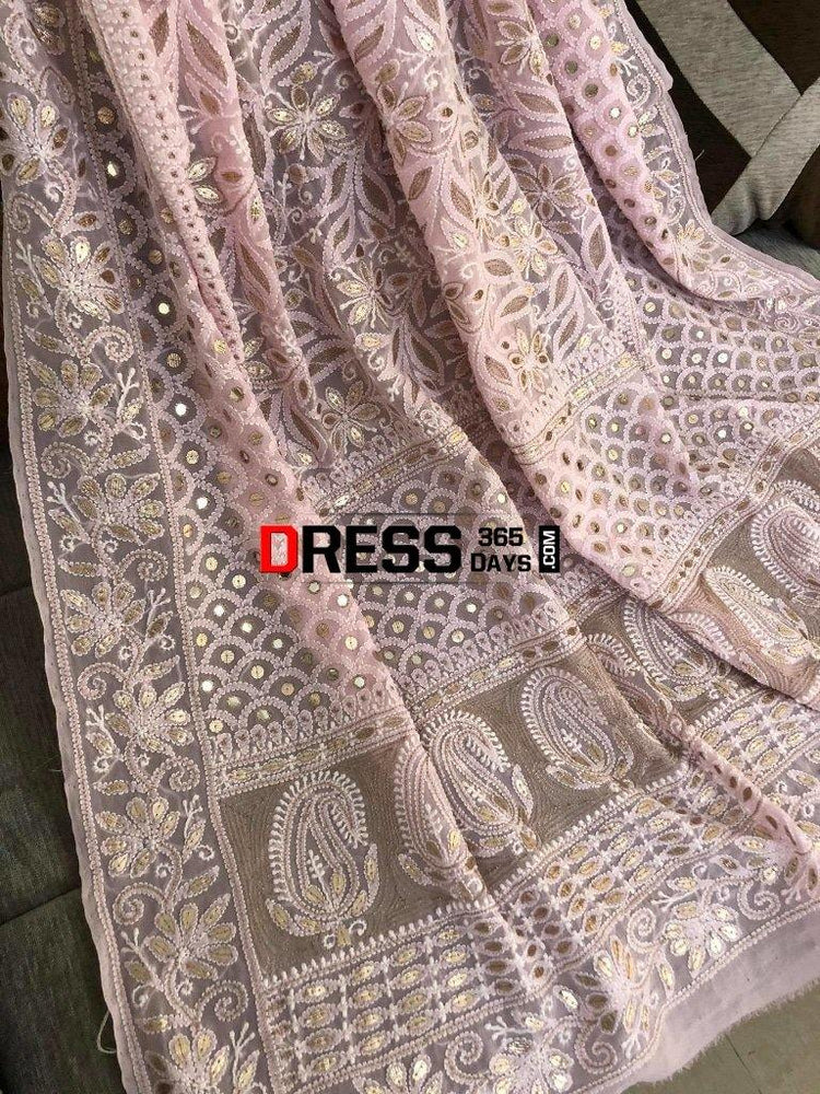 Pink Hand Embroidered Gota Patti Chikankari Dupatta – Dress365days