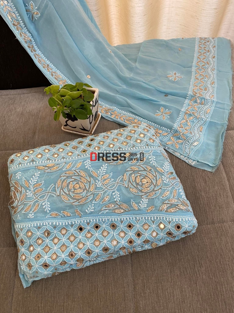 Powder Blue Mirror & Gota Patti Chikankari Anarkali – Dress365days