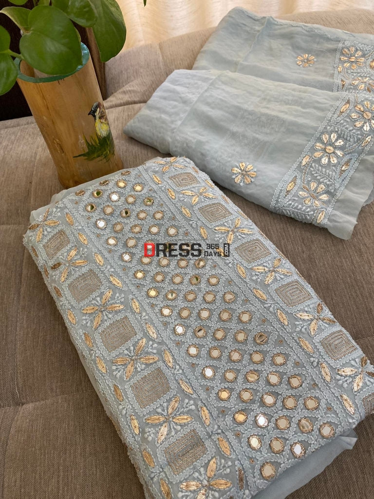 Powder Blue Mirror & Gota Patti Lucknowi Suit – Dress365days