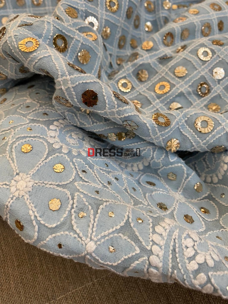 Powder Blue Ring Mukaish Chikankari Lehenga Skirt (Only Skirt ...