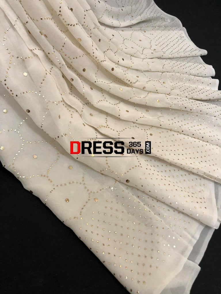 Ivory Pure Georgette Kamdani Saree – Dress365days