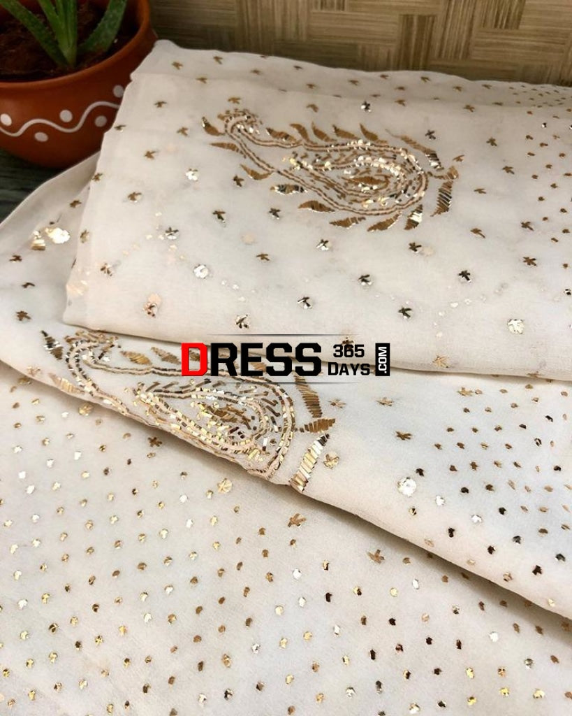 Ivory Pure Georgette Kamdani Saree – Dress365days