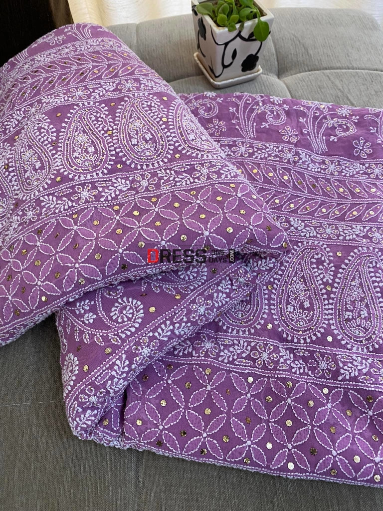Purple Chikankari & Golden Mukaish Saree – Dress365days