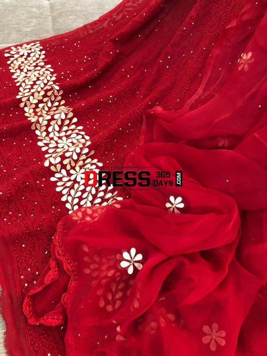 Red Chikankari Suit with Gota Patti Embroidery Daman – Dress365days