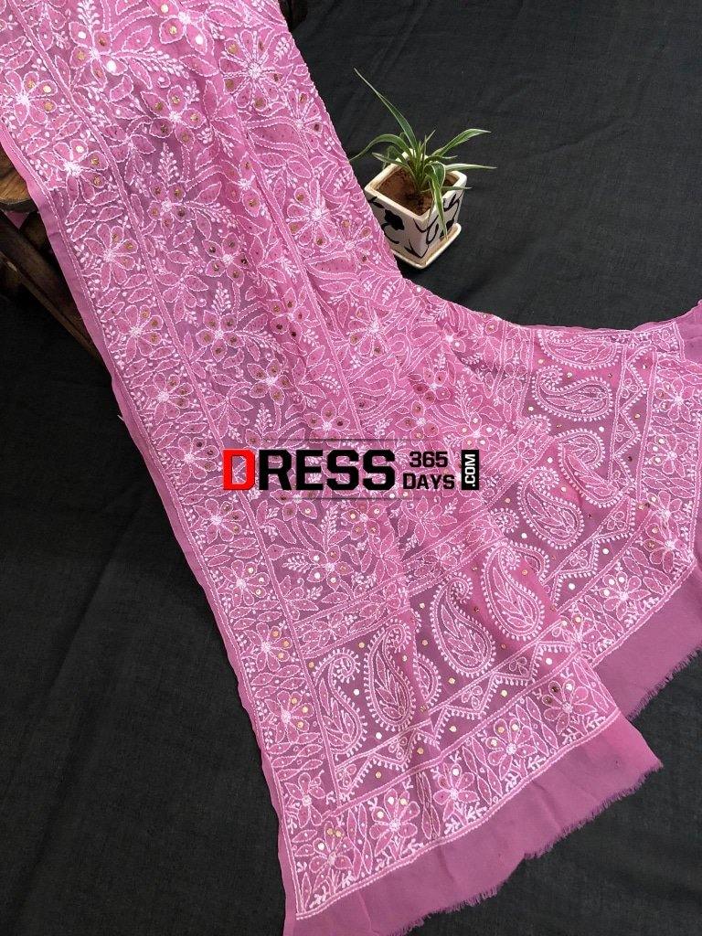 Rose Pink Mukaish Chikankari Dupatta – Dress365days