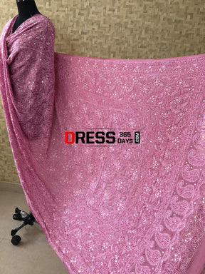 Rose Pink Mukaish Chikankari Dupatta – Dress365days