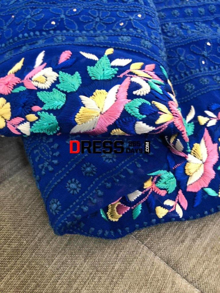 Royal Blue Parsi Gara Chikankari Kurti Fabric – Dress365days