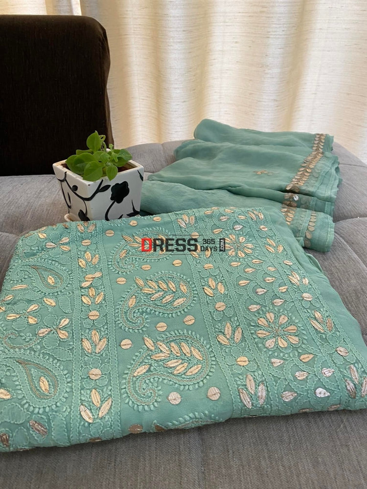 Sage Green Gota Patti Lucknowi Chikankari Suit – Dress365days