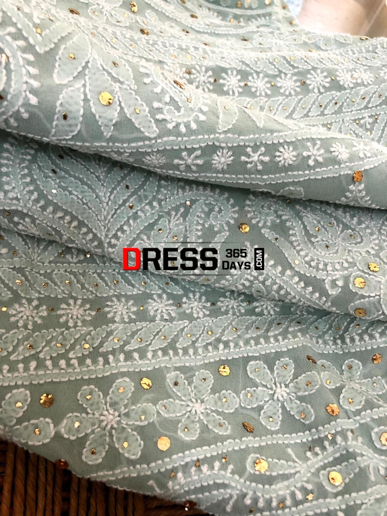 Sage Green Kamdani & Chikankari Saree – Dress365days