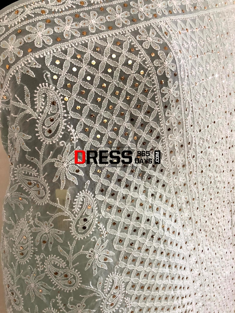 Sage Green Kamdani & Chikankari Saree – Dress365days