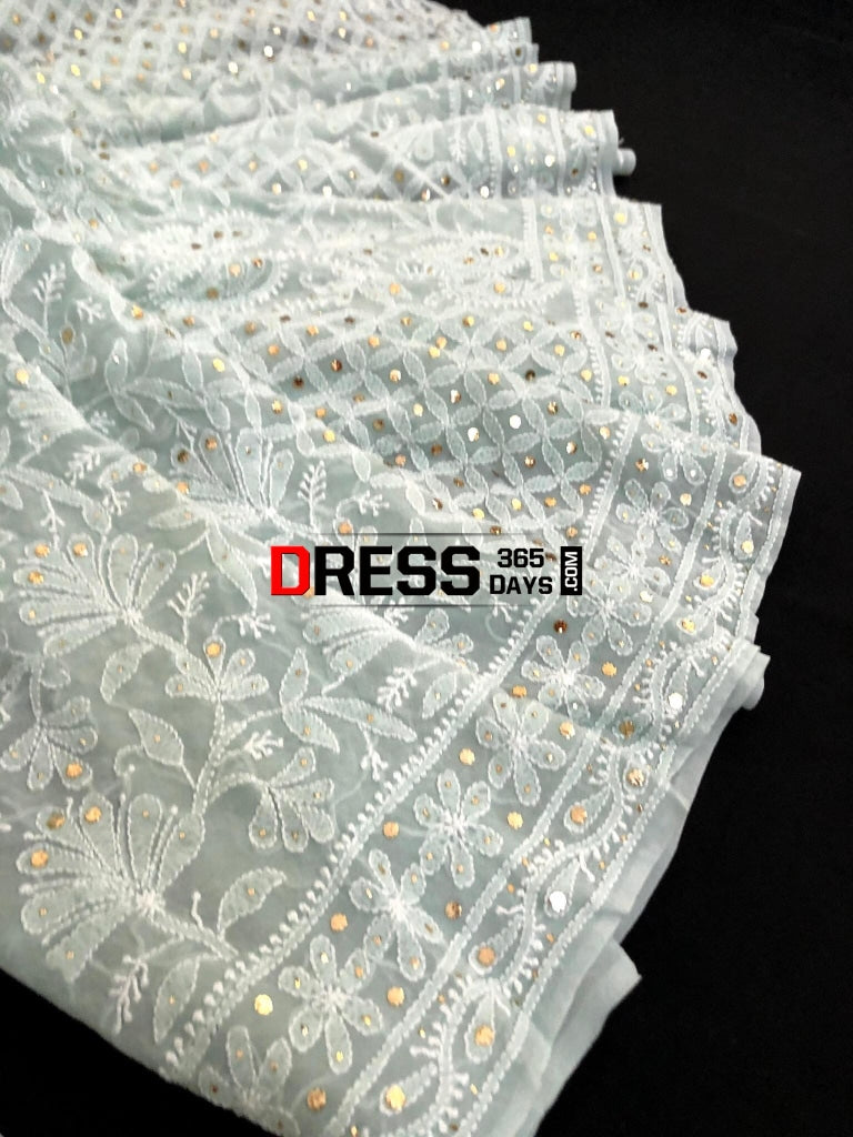 Sage Green Kamdani & Chikankari Saree – Dress365days