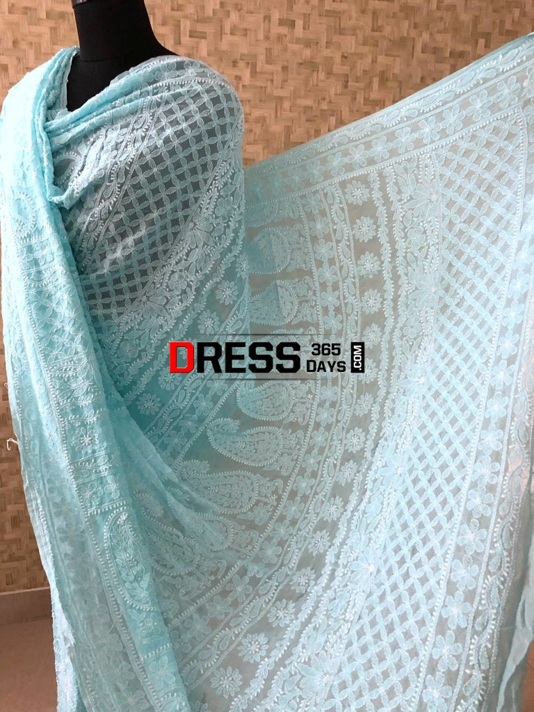 Sky Blue Chikankari Saree – Dress365days