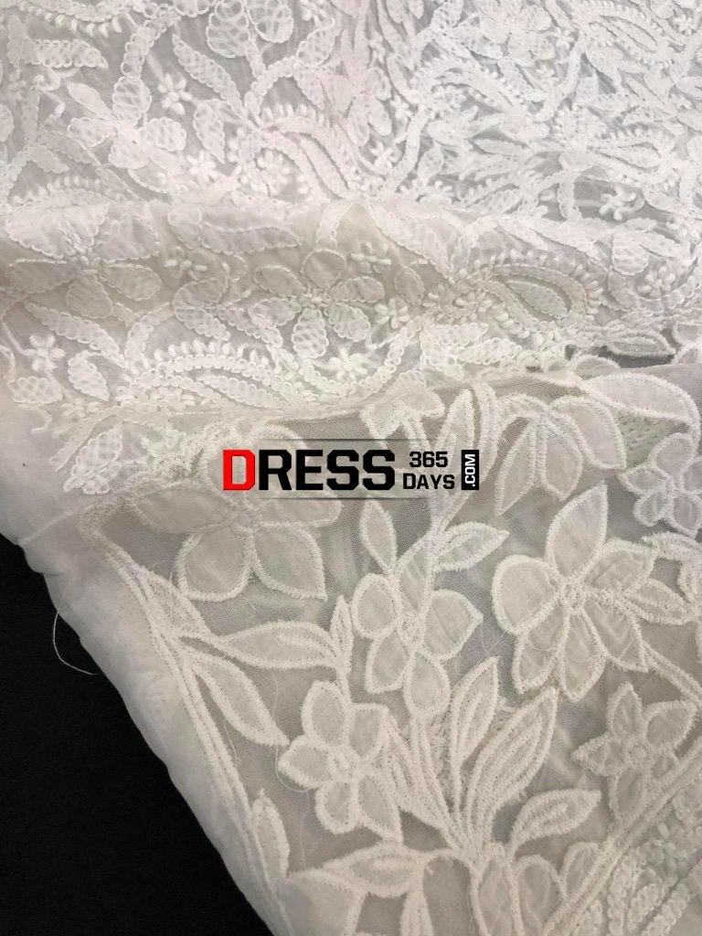 White Net Daaman Cotton Chikankari Kurti Fabric – Dress365days
