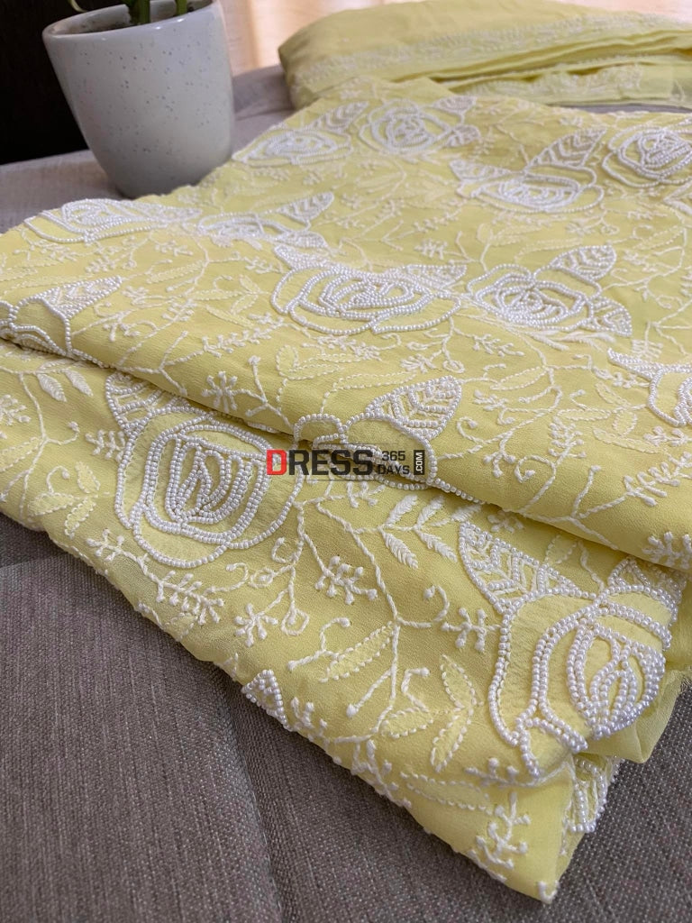 Yellow Chikankari & Pearl Work Suit – Dress365days