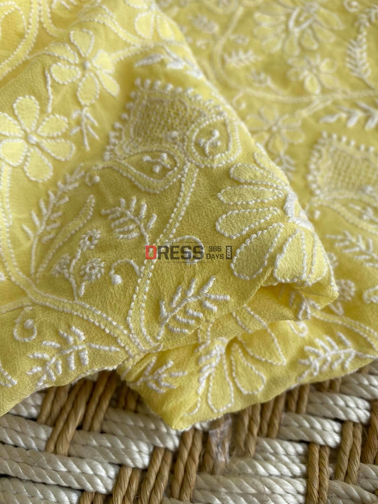 Yellow Fine Chikankari Jaali Front Back Embroidered Suit – Dress365days
