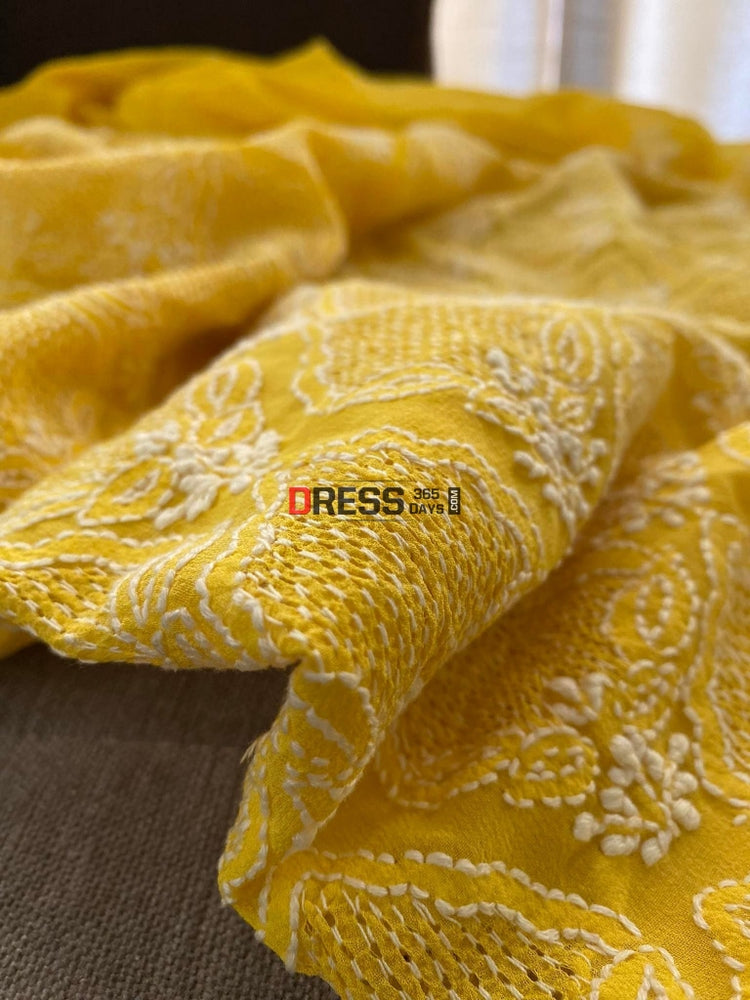 Yellow Hand Jaali Lucknowi Chikankari Suit – Dress365days